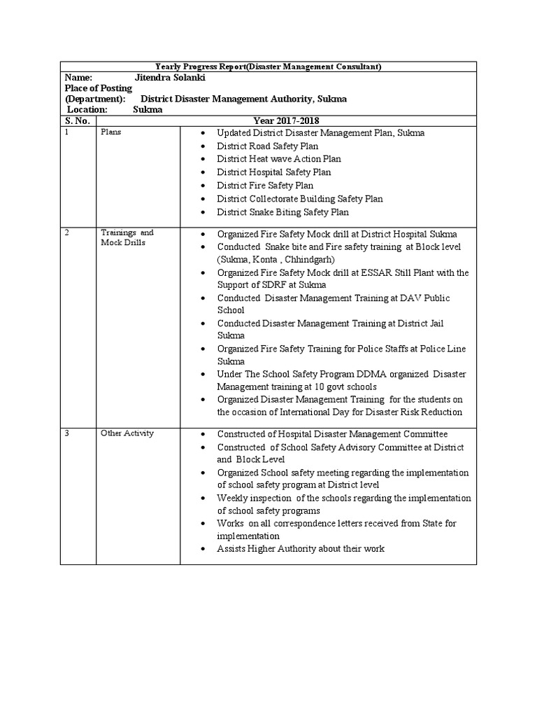Yearly Progress Report-Prashant | PDF | Emergency Management | Safety