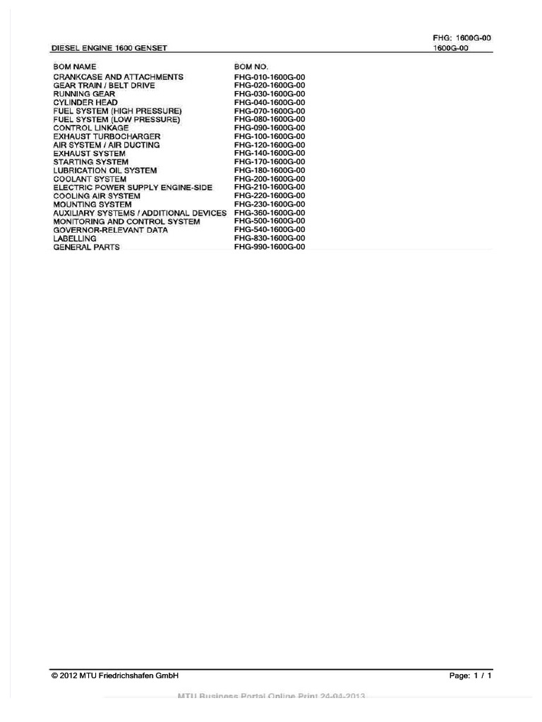 MTU 1600-EPC-12V1600 Parts Catalogue | PDF | Vehicles | Mechanical Engineering