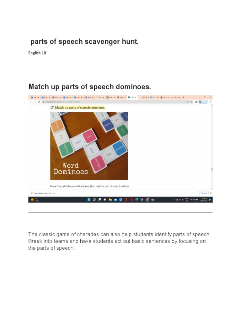 Parts of Speech Scavenger Hunt | PDF