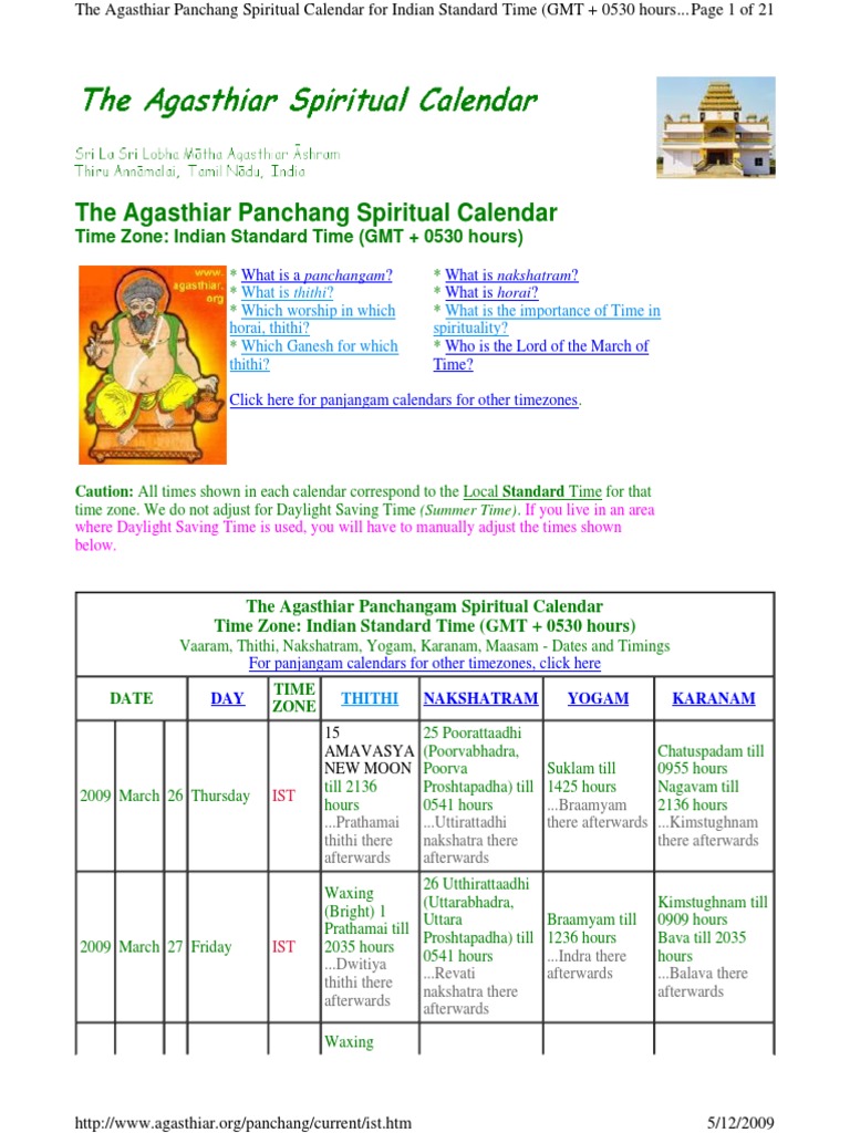Agasthiar Panchang Mar2009 To July2009 | PDF | Hindu Astrology | Astronomy