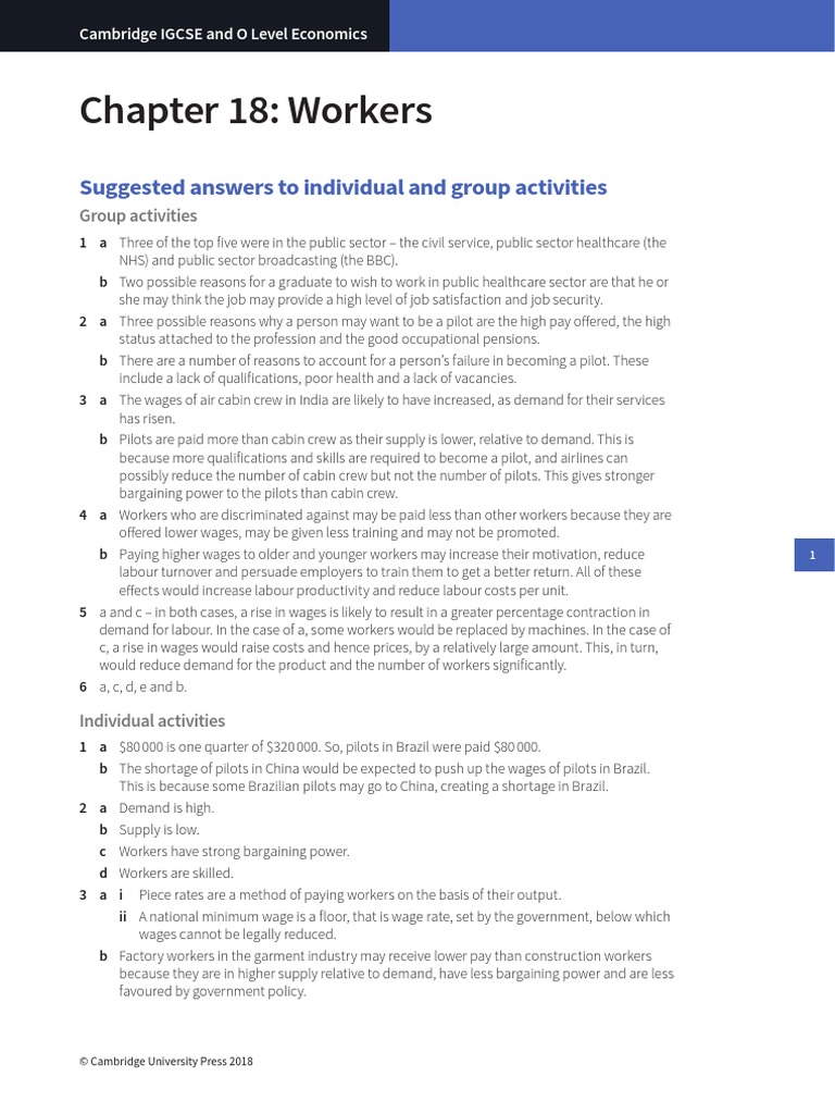 IGCSE Economics Self Assessment Chapter 18 Answers | PDF | Labour Economics | Employment