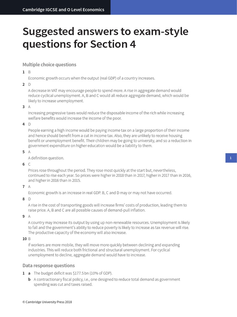 IGCSE Economics Self Assessment Exam Style Question's Answers - Section 4 | PDF | Unemployment ...
