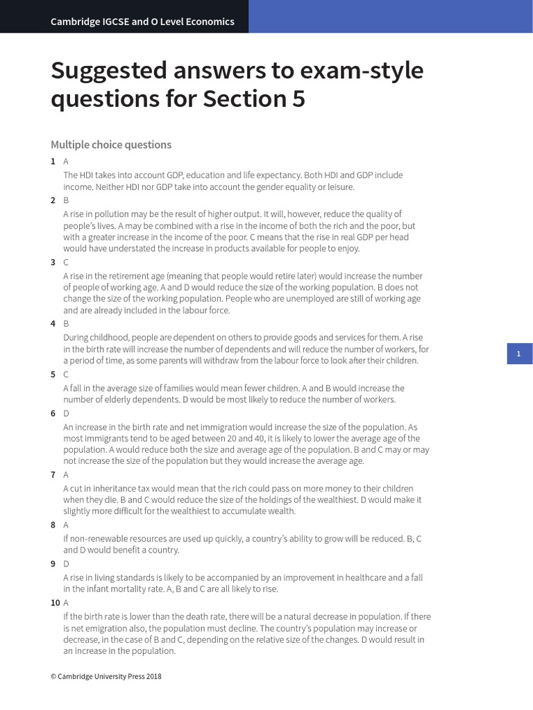 IGCSE Economics Self Assessment Exam Style Question's Answers - Section 5 | PDF | Taxes | Poverty