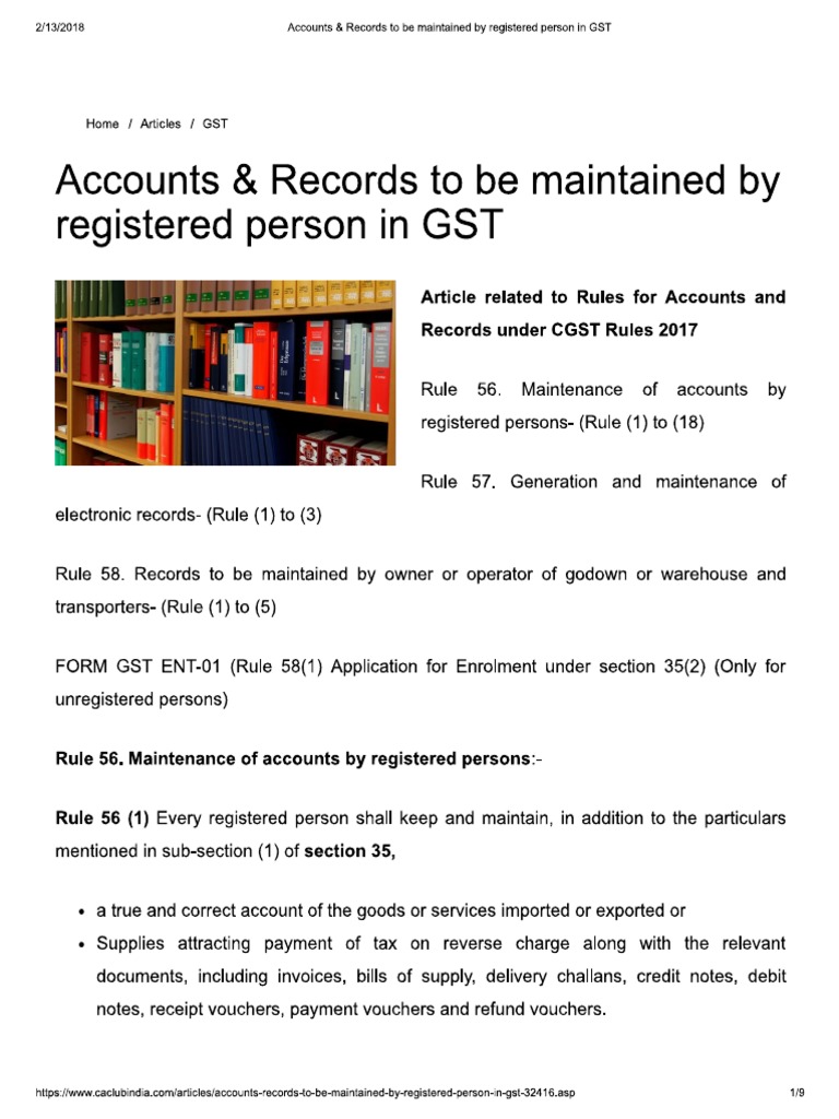 Accounts & Records To Be Maintained by Registered Person in GST | PDF