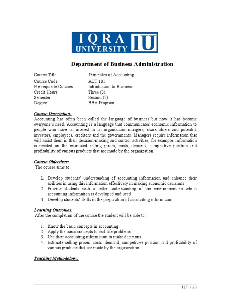 Principles of Accounting - Outline | PDF | Accounting | Information