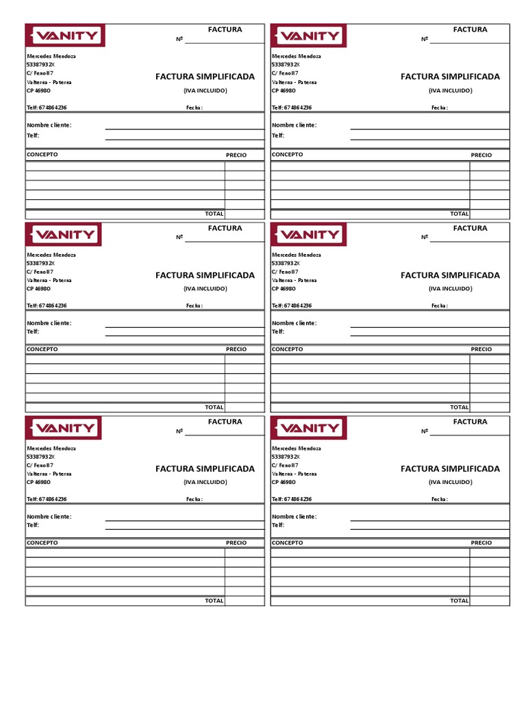 Factura Simple Vanity MERCEDES | PDF | Factura | Contabilidad