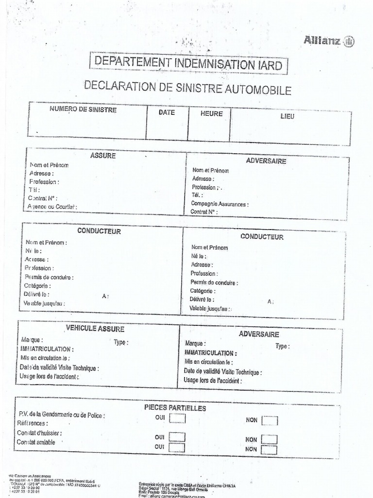Fiche Declaration Sinistre Auto Allianz | PDF