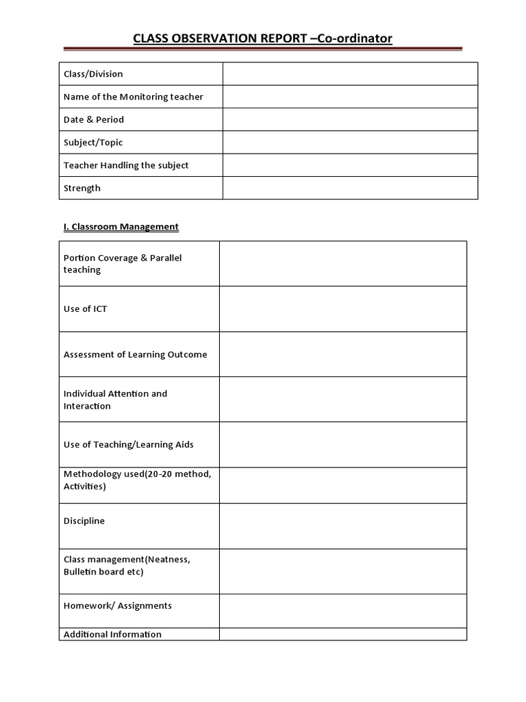 Classroom Observation Report Template | PDF | Art