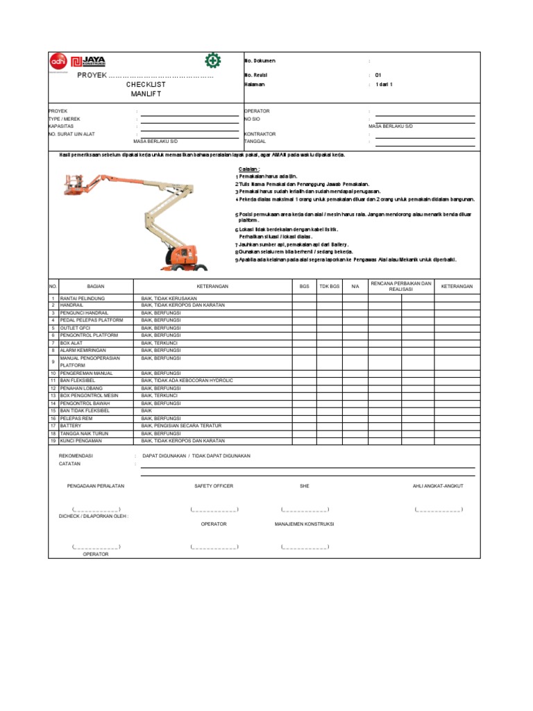 Ceklis Manlift | PDF