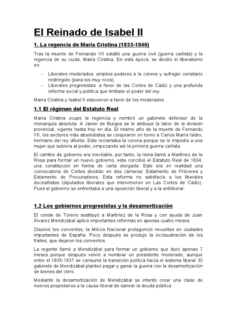 El Reinado de Isabel II | PDF | España | Gobierno de españa