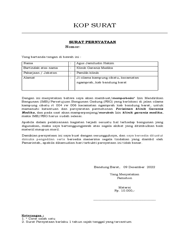Surat Pernyataan Membuat Imb Revisi | PDF