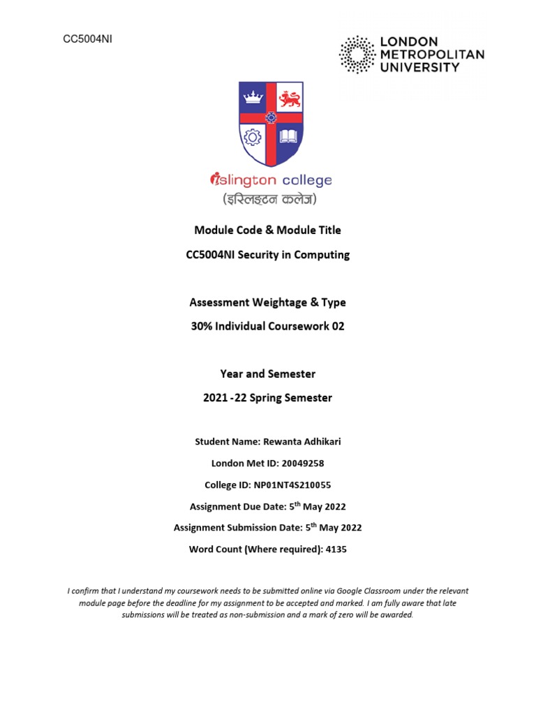 Rewanta Adhikari - CW2 Security in Computing. | PDF | Password | Security