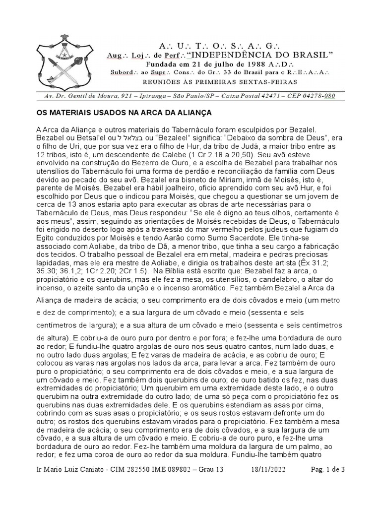 Quem Construiu A Arca Da Aliança e Qual o Material Usado Na Construção ...
