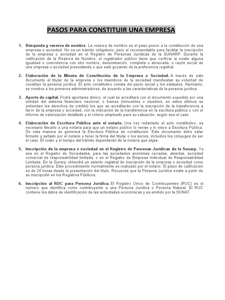 Pasos para Constituir Una Empresa | PDF | Business | Justicia