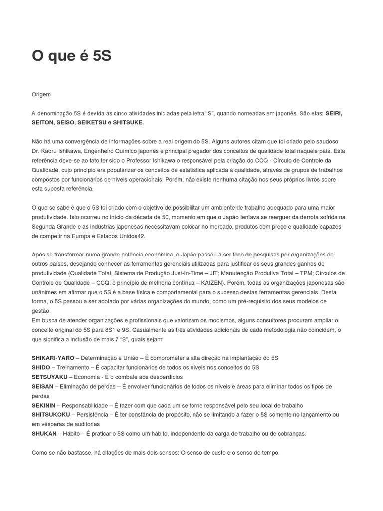 O Que É 5S: Seiri, Seiton, Seiso, Seiketsu E Shitsuke | PDF | Motivação ...