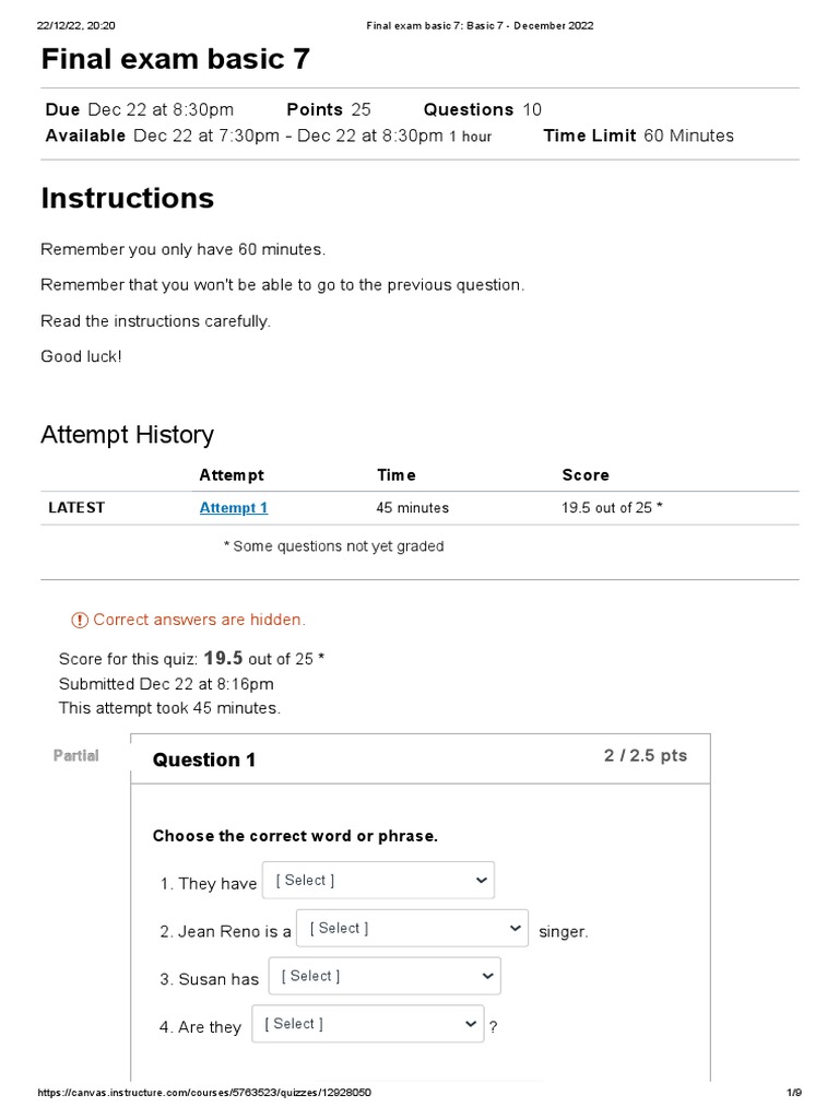 Final Exam Basic 7_ Basic 7 - December 2022 | PDF | Test (Assessment)
