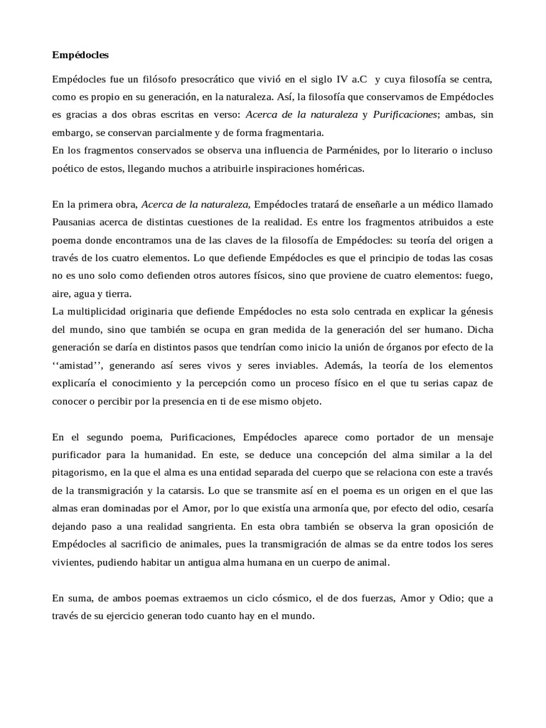 Resumen Empédocles | PDF