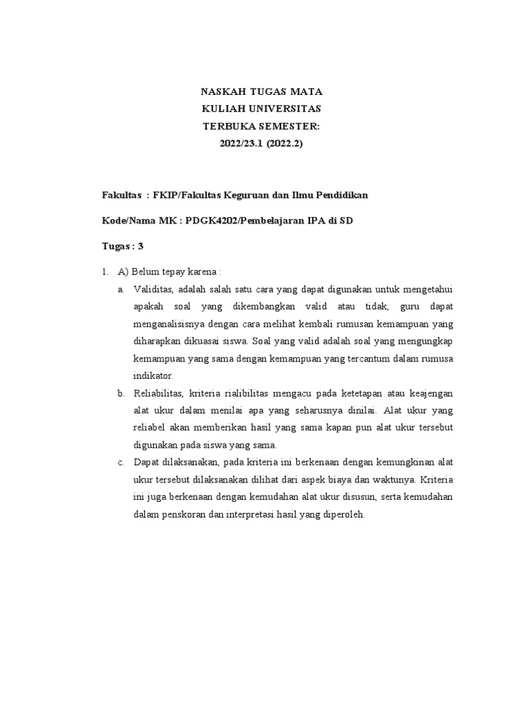 Soal pdgk4202 tmk3 | PDF