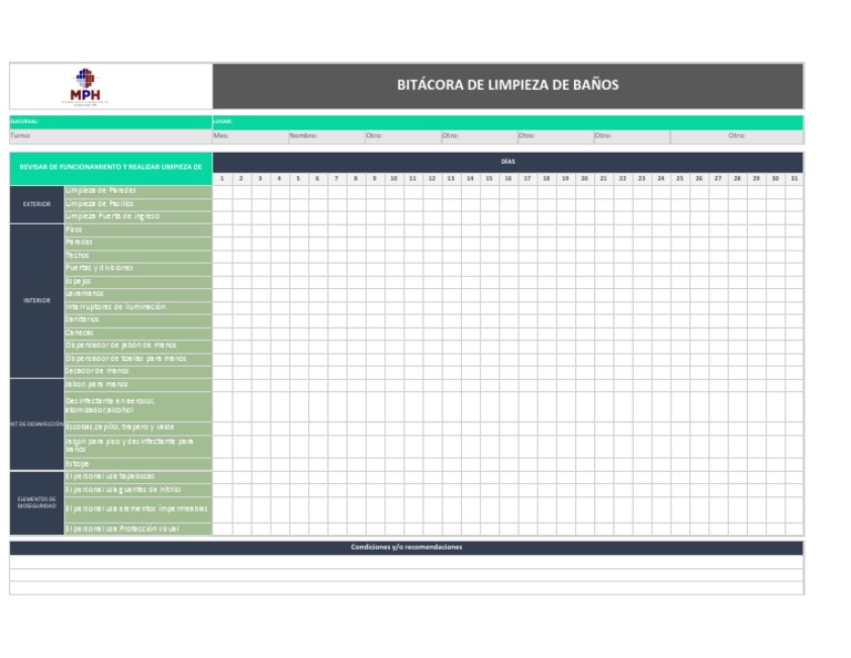 Formato de Bitacora de Limpieza Excel | PDF