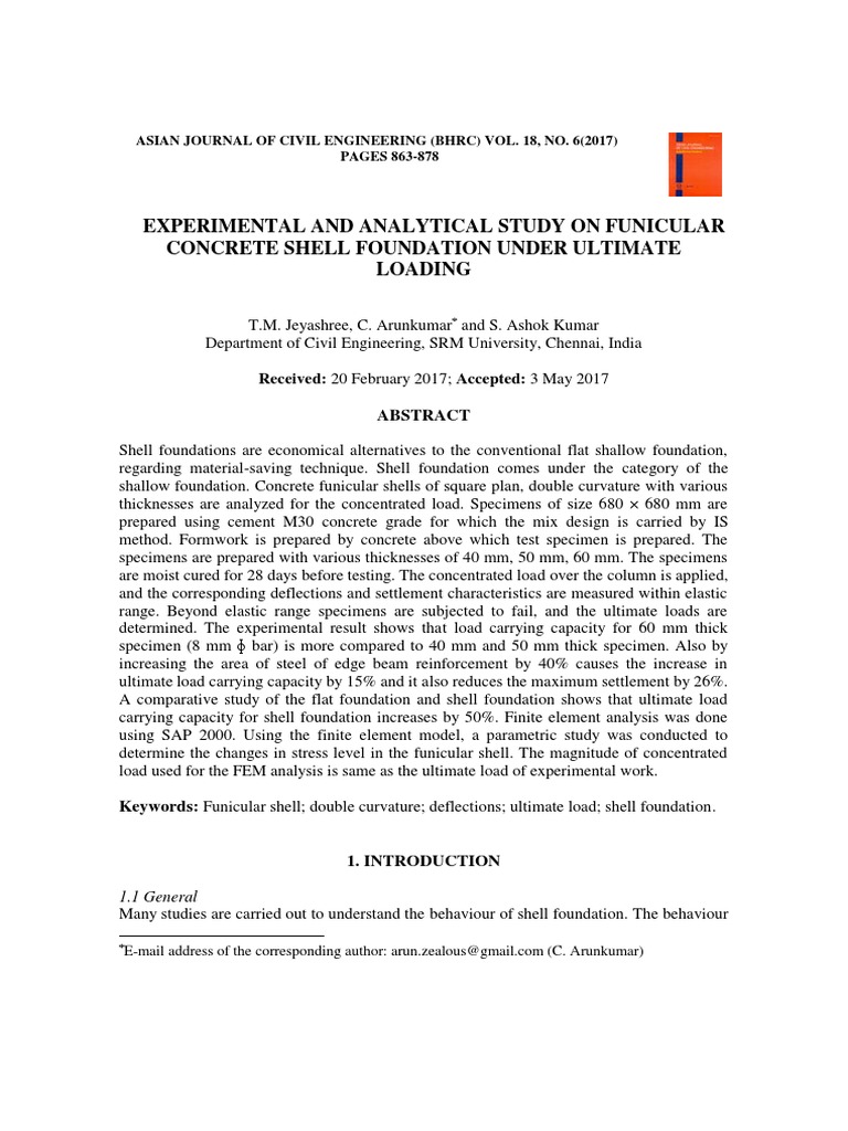 Experimental and Analytical Study On Funicular Concrete Shell ...