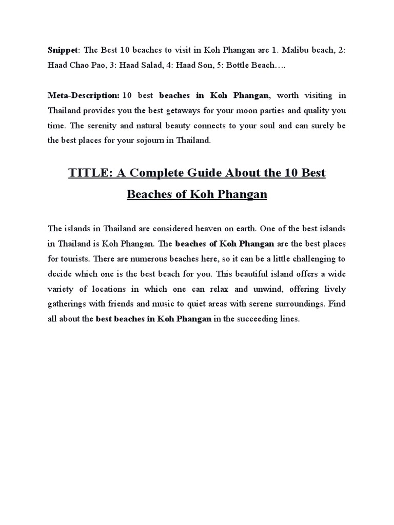 Best Beaches in Koh Phangan | PDF | Beach | Tourism