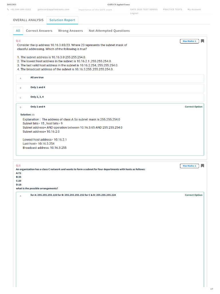 GATE CS Exam Solution Report | PDF | Computer Data | Telecommunications