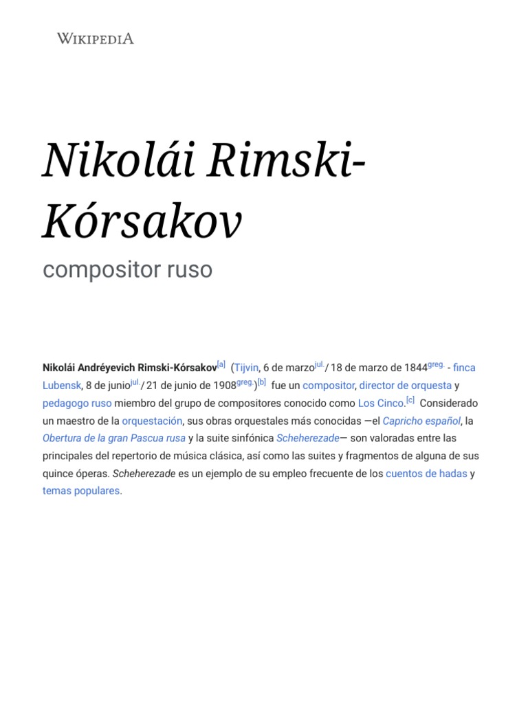 Nikolái Rimski-Kórsakov - Wikipedia, La Enciclopedia Libre | PDF ...