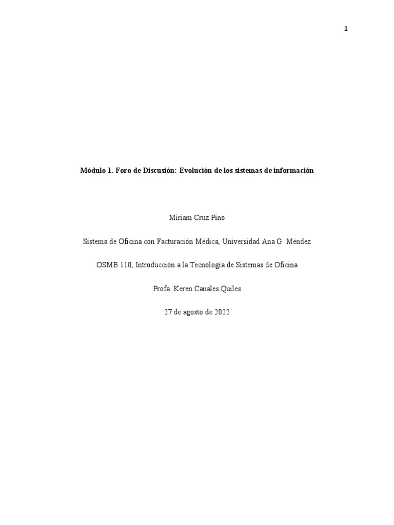 Módulo 1. Foro de Discusión - Evolución de Los Sistema de Información ...
