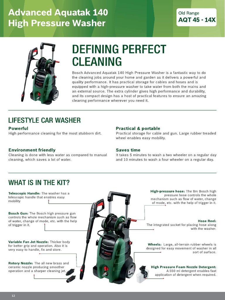 Bosch Adavanced Aquatak 140 High Pressure Washer | PDF
