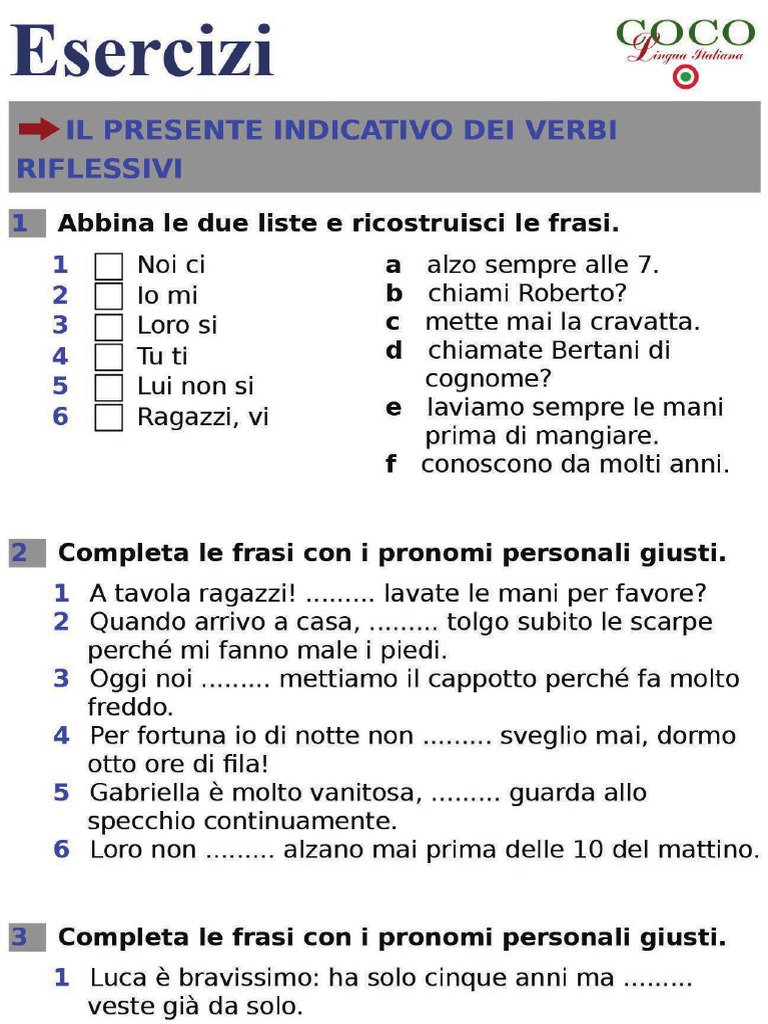 2 Verbi Riflessivi ESERCIZI | PDF