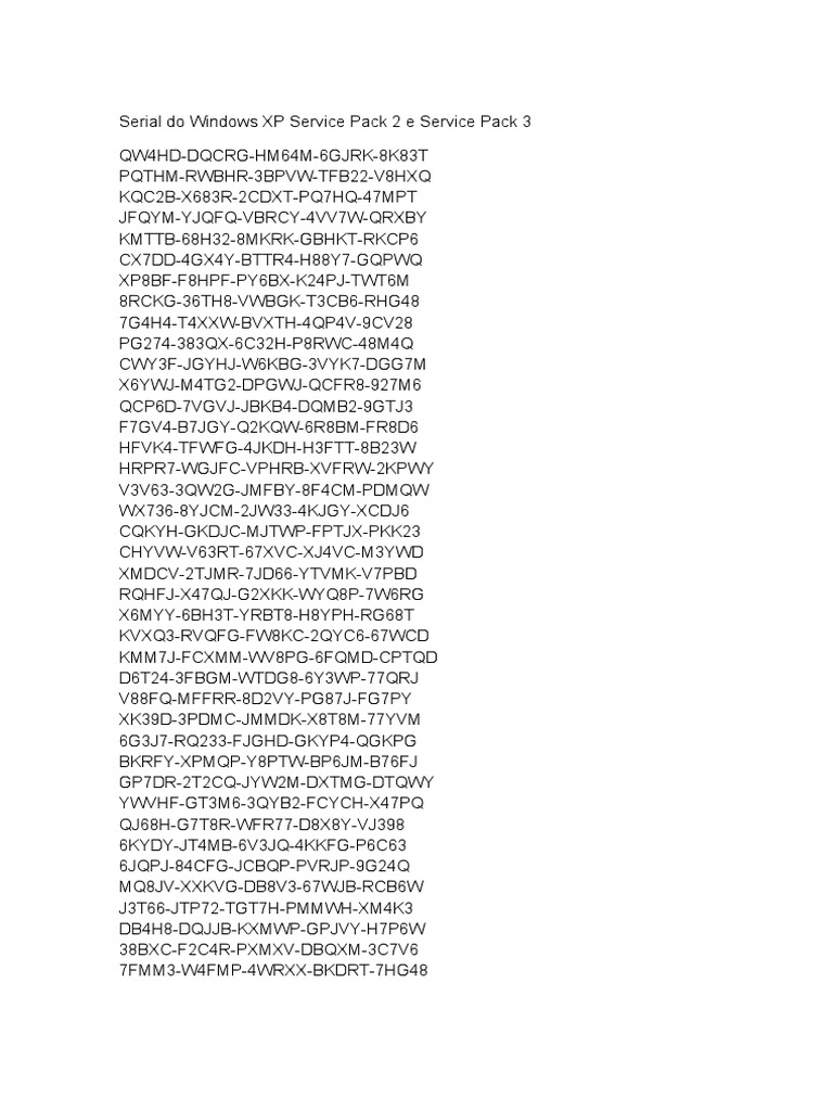 Serial Do Windows XP Service Pack 2 e Service Pack 3 | Download Free PDF | Operating System ...