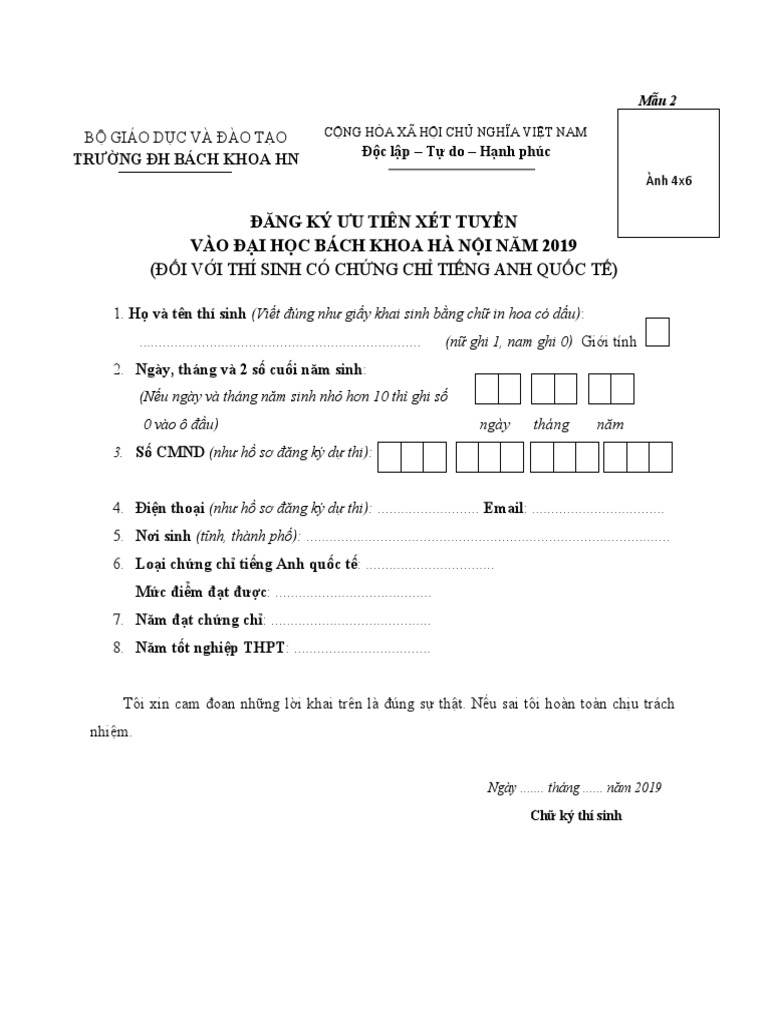 Mau 2 Phieu Dang Ky Uu Tien Xet Tuyen | PDF