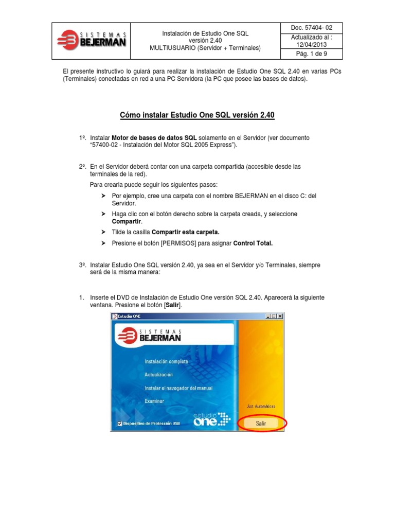 Cómo Instalar Estudio One SQL Versión 2.40 | Descargar gratis PDF | Microsoft Windows | Servidor ...