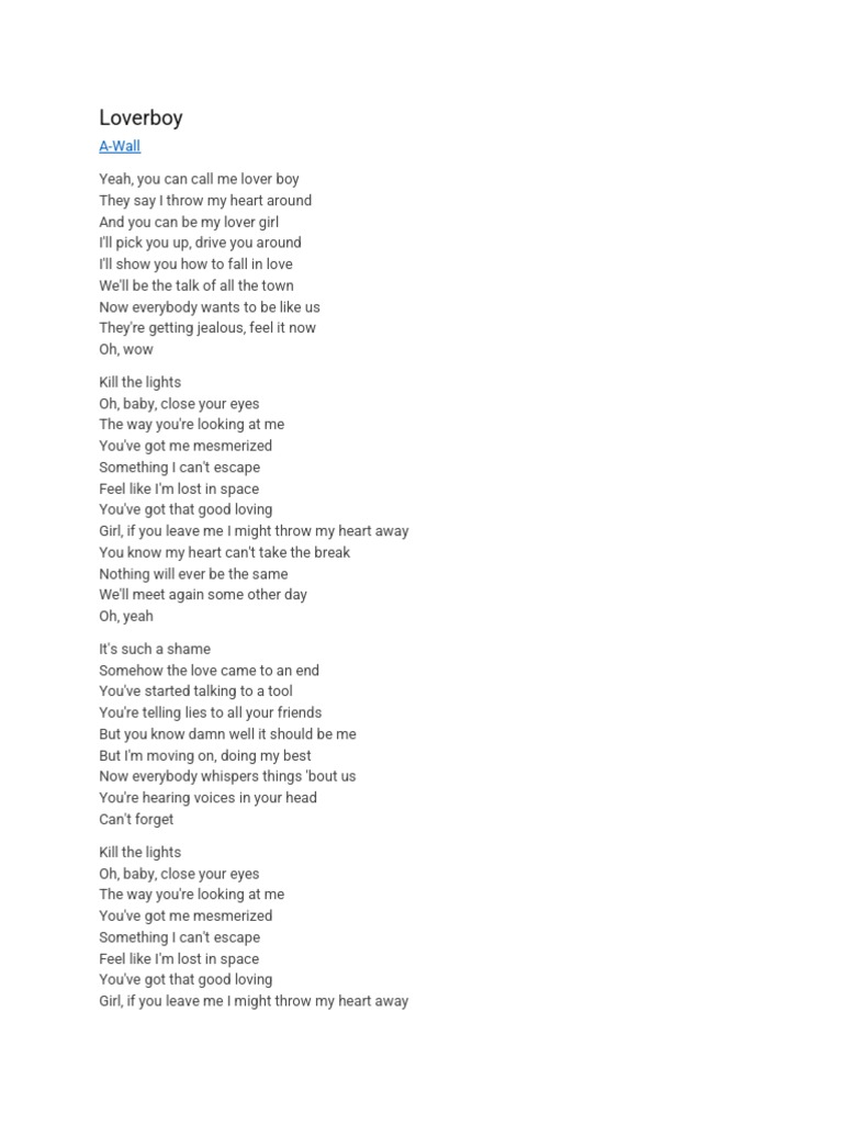 Loverboy: A-Wall Lyrics Analysis | PDF
