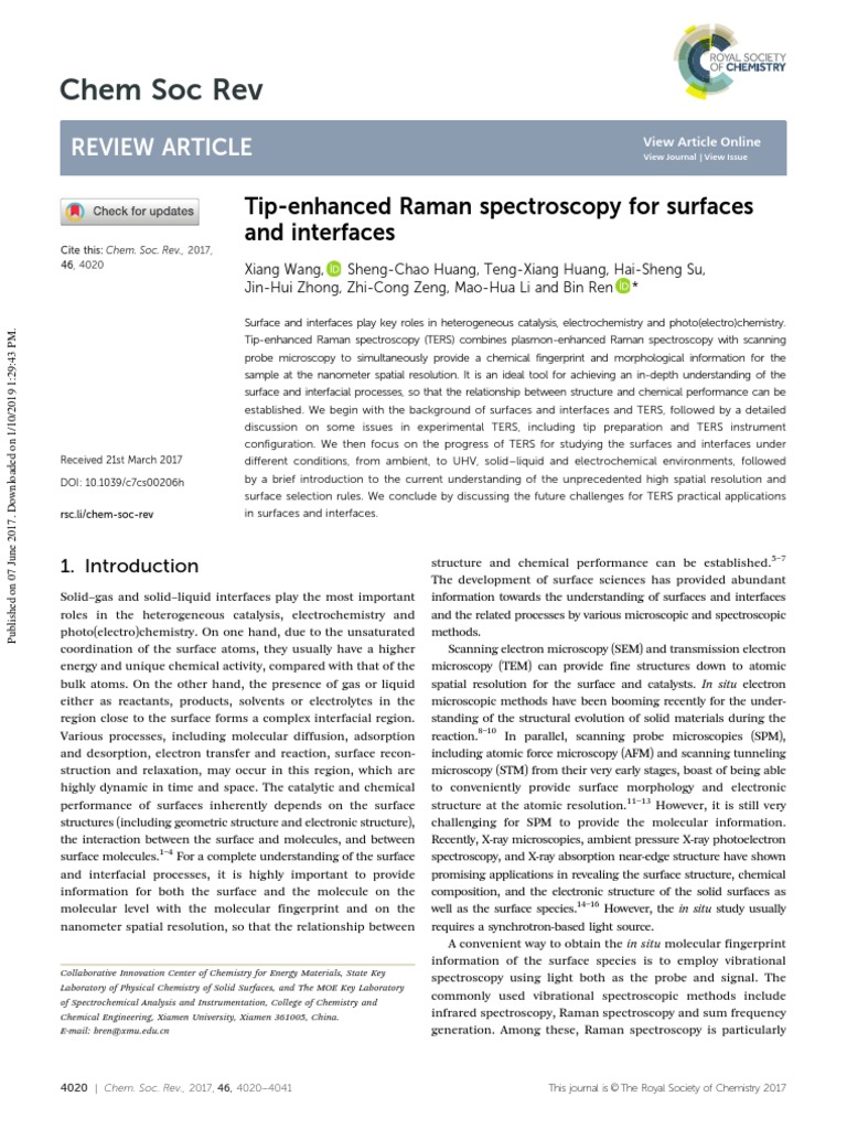 2017 - Wang Et Al. - Tip-Enhanced Raman Spectroscopy For Surfaces and Interfaces - Chemical ...