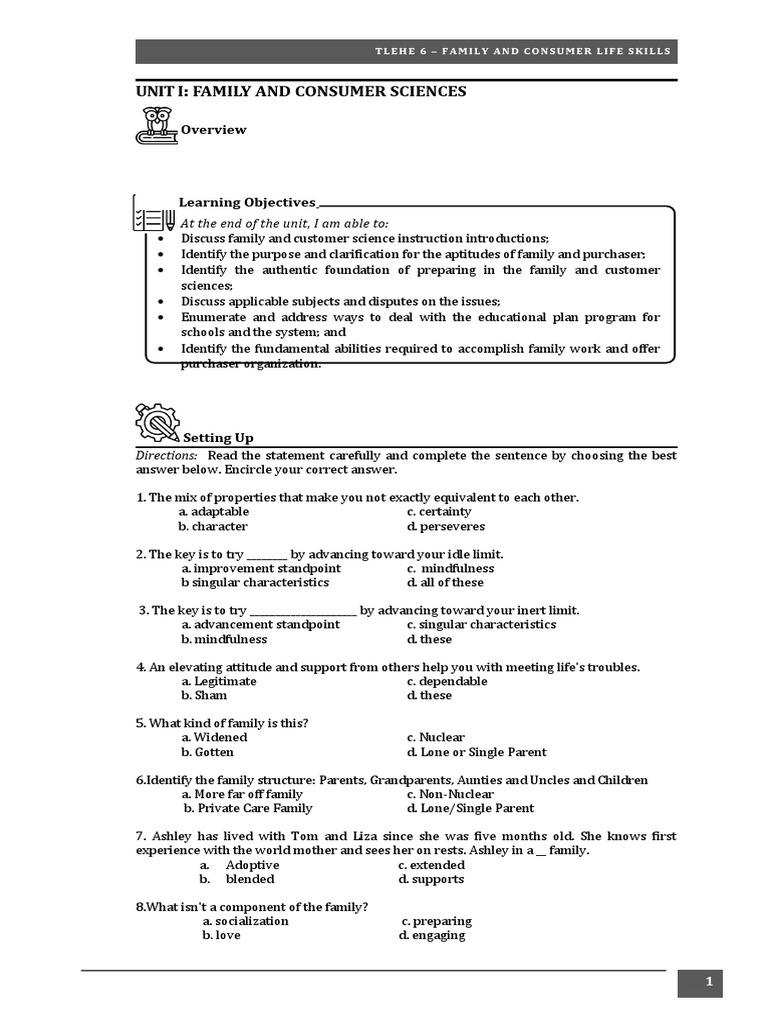 FAMILY and CONSUMER LIFE SKILLS TLEHE6 Module 1 | PDF | Family | Science