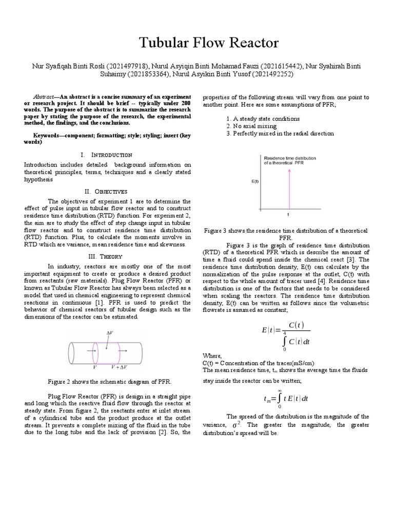 Lab 4 - Tubular Flow Reactor - Manuscript | PDF | Process Engineering ...
