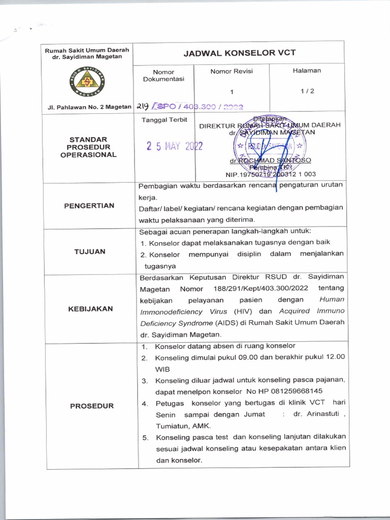 Spo Jadwal Konselor VCT | PDF