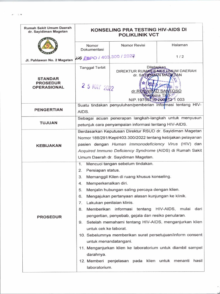 Spo Konseling Pra Testing Hiv-Aids Di Poliklinik VCT | PDF