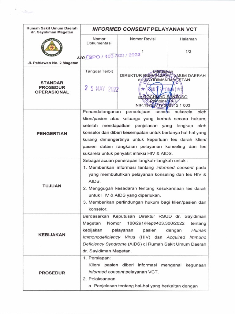 Spo Informed Consent Pelayanan VCT | PDF