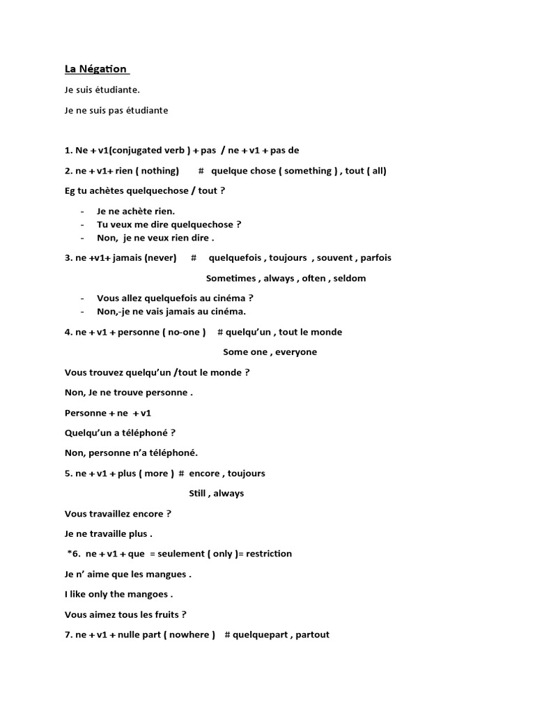 Négation en français : règles et exemples | PDF