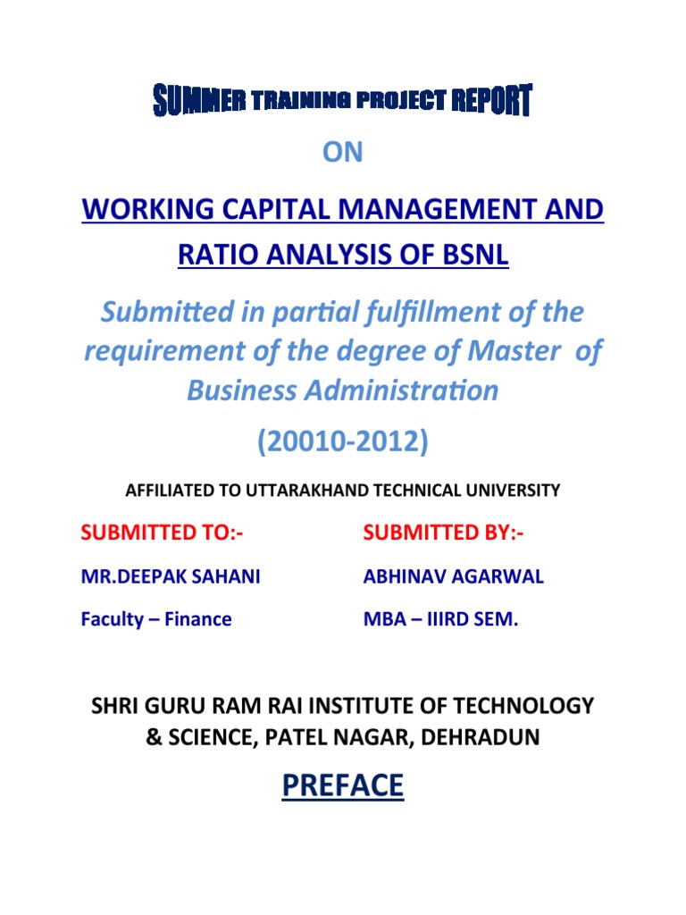 Analysis of Working Capital Management and Ratio Analysis of BSNL | PDF ...