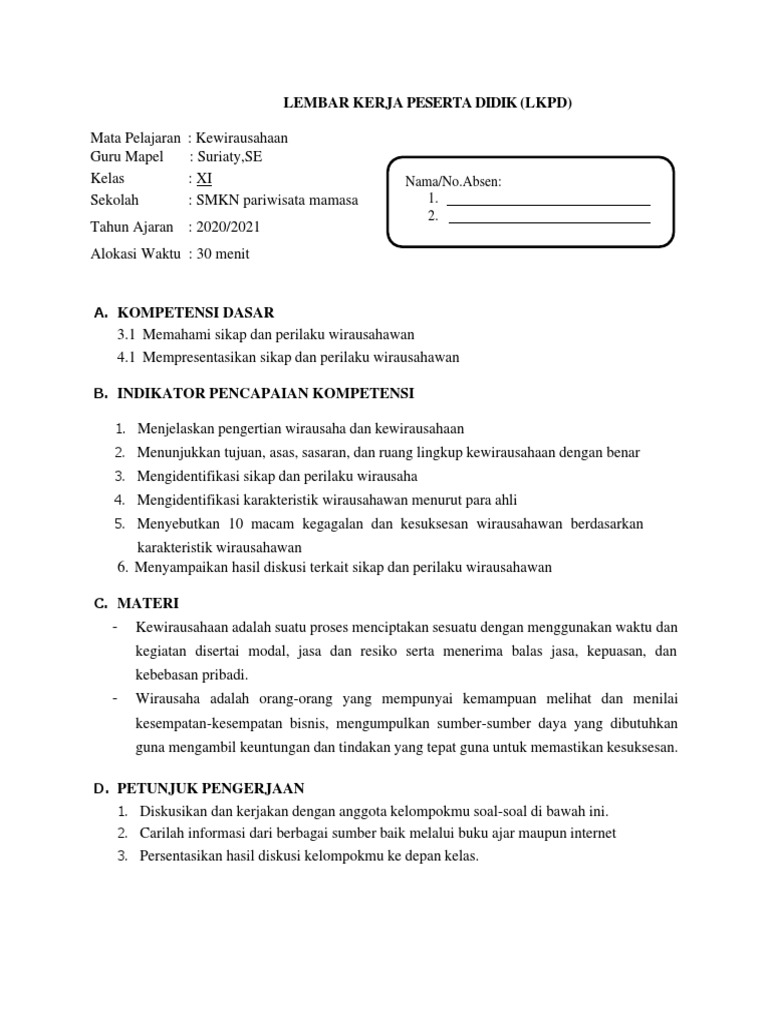 LKPD (Lembar Kerja Peserta Didik) | PDF LKPD (Lembar Kerja Peserta Didik) | PDF