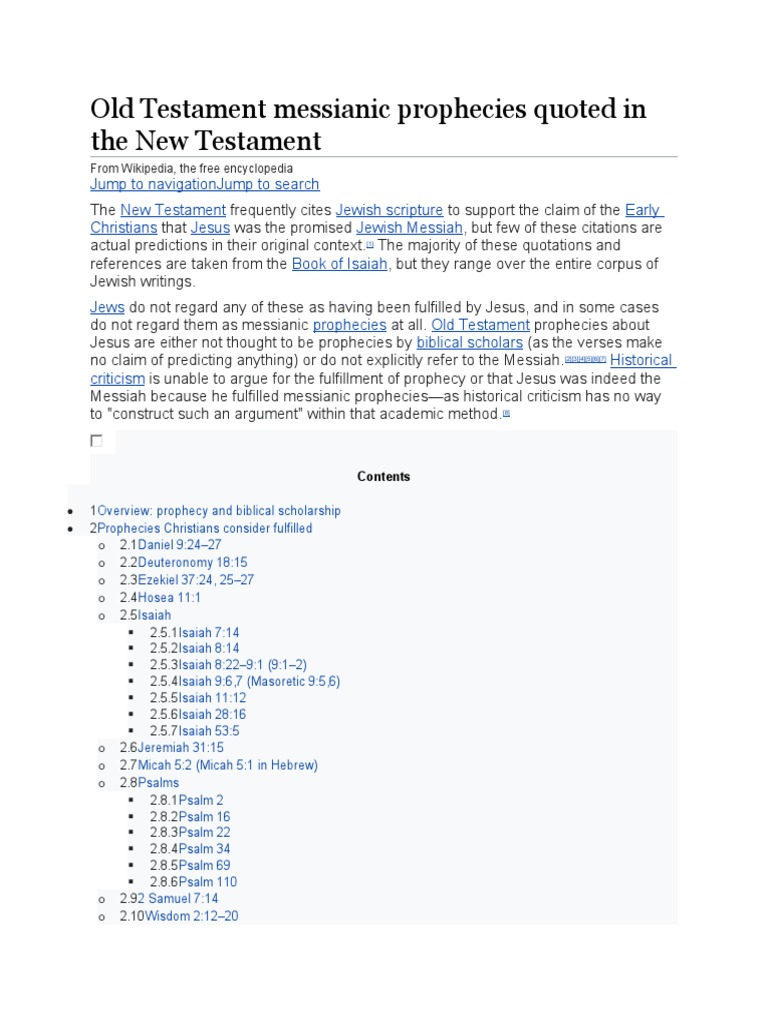 Old Testament Messianic Prophecies Quoted in The New Testament | PDF ...