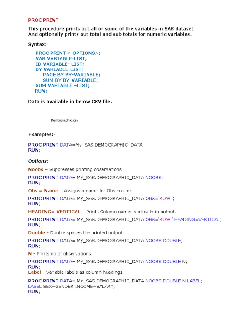 Proc Print | Download Free PDF | Comma Separated Values | Microsoft Excel