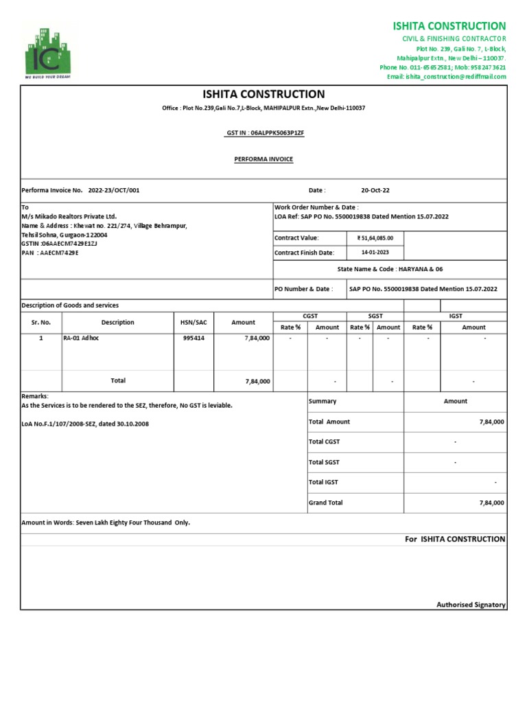 Performa Invoice No. - 01 R1 | PDF | Trade | Public Administration