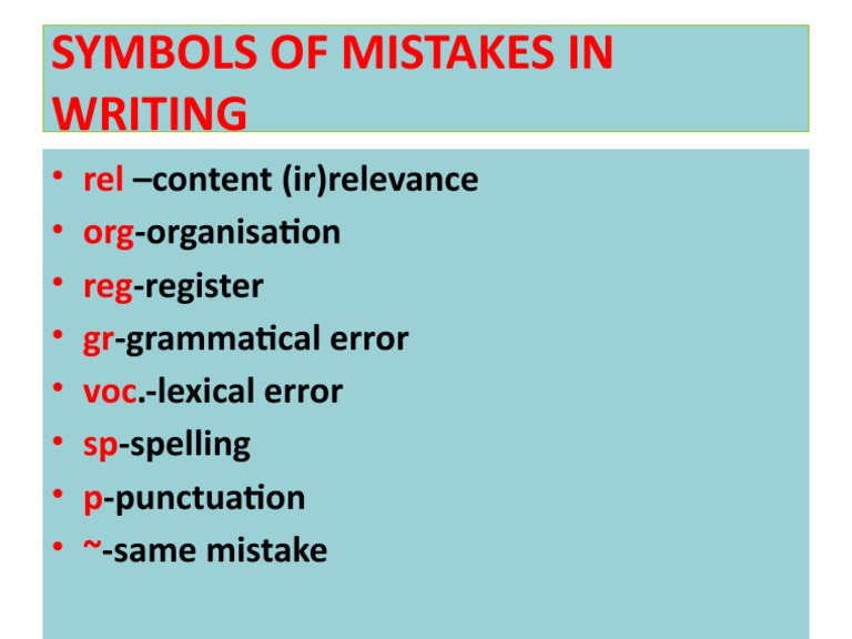 Common Writing Mistakes and Their Symbols | PDF