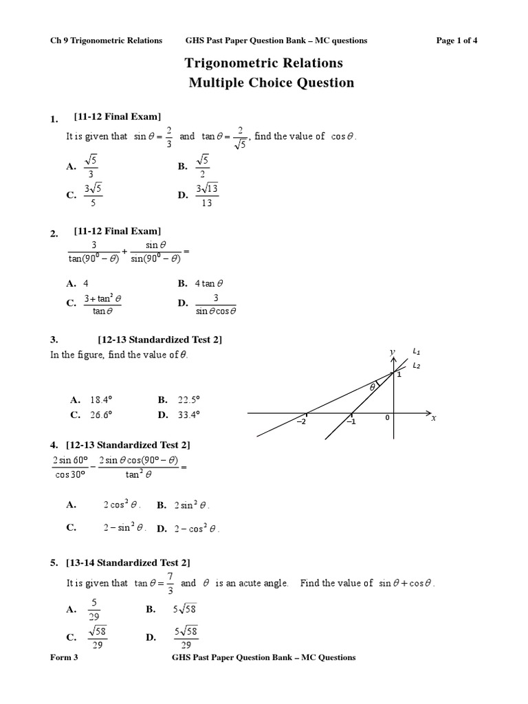 (11-16) 3B-Ch.9-Trigonometric Relations - MC | PDF | Trigonometric Functions | Elementary Geometry