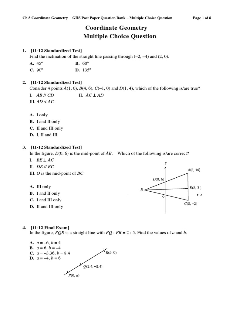 (11-16) 3B-Ch.8-Coordinate Geometry of Straight Lines - MC | PDF | Line ...