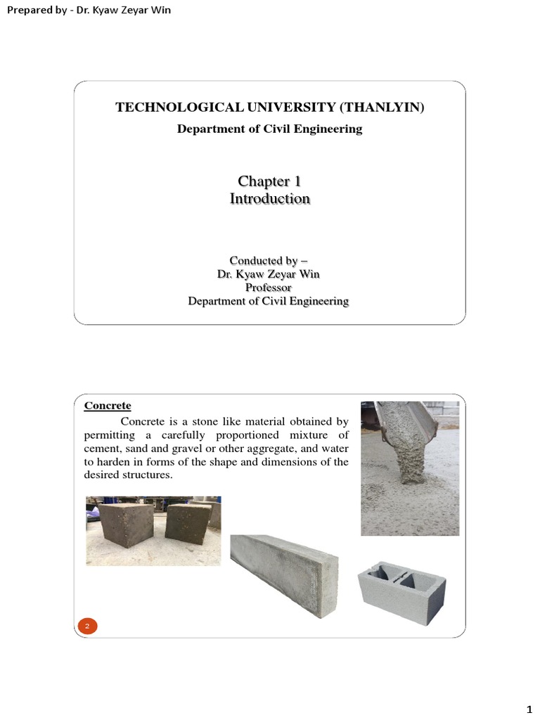 Concrete Chapter by Dr Kyaw Zeyar Win | PDF | Concrete | Deformation (Engineering)